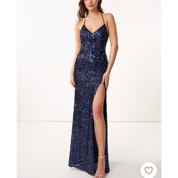 Azazie | Dresses | Azazie Diamonte Navy Blue Sequined Prom Ball Dress ...